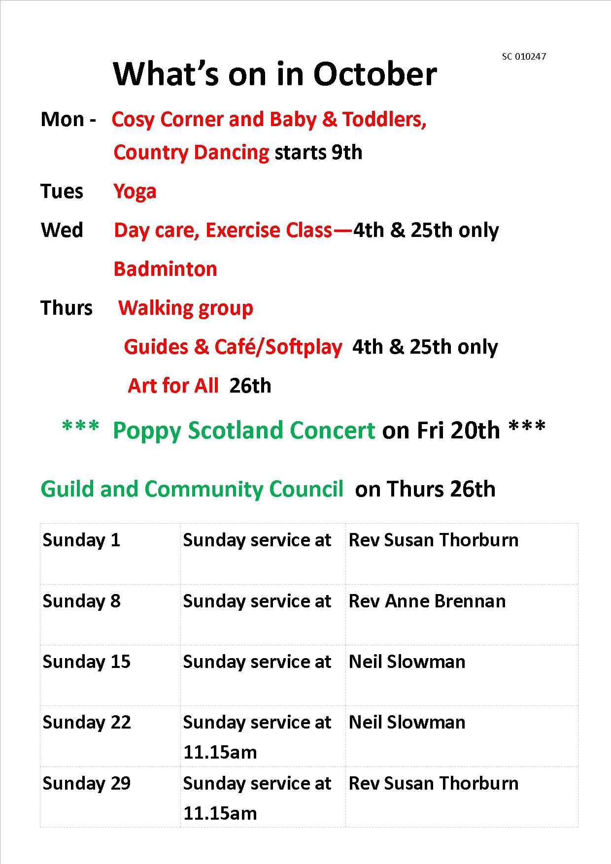 What’s on in October – Bankfoot Church Centre