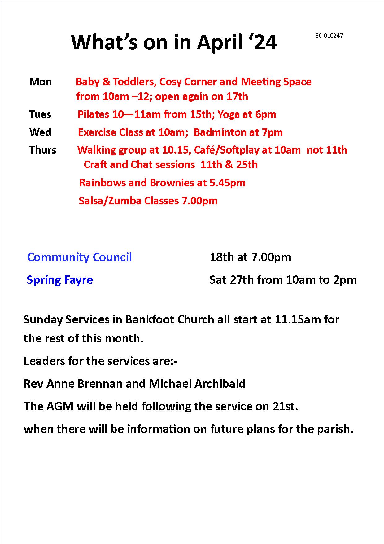 What’s on – Bankfoot Church Centre